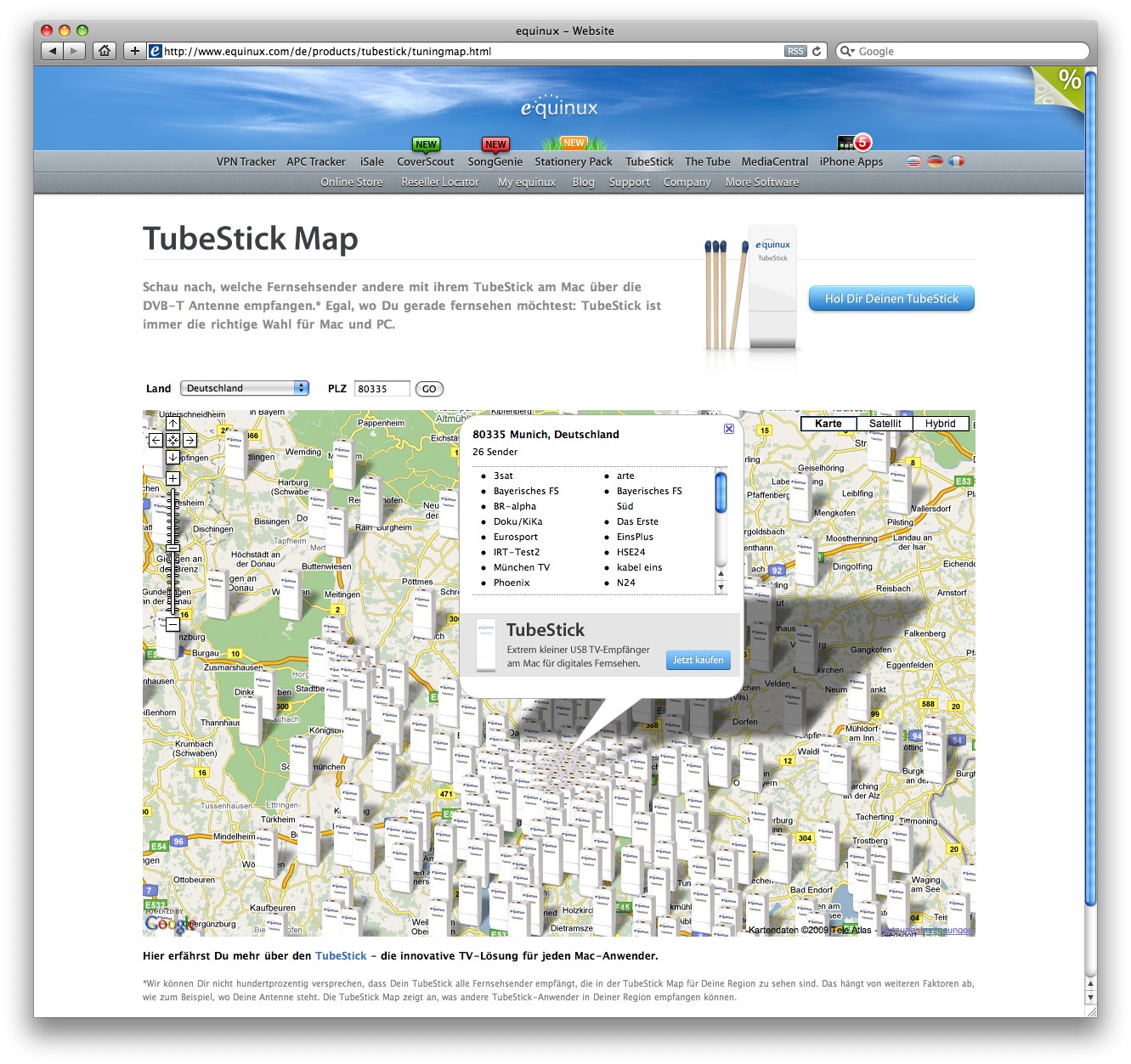 TubeStick Map - welche DVB-T-Sender laufen wo? - Golem.de