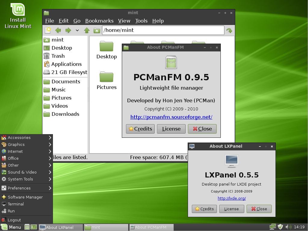 Linux Mint 9: Isadora mit LXDE-Desktop - Golem.de