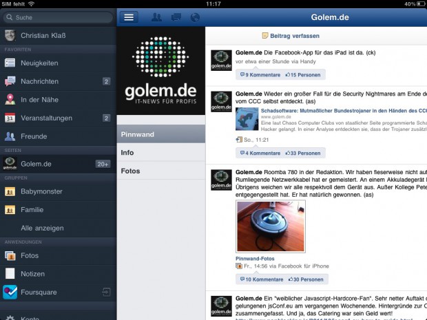 Soziales Tablet: Facebook-App für das iPad ist da - Golem.de