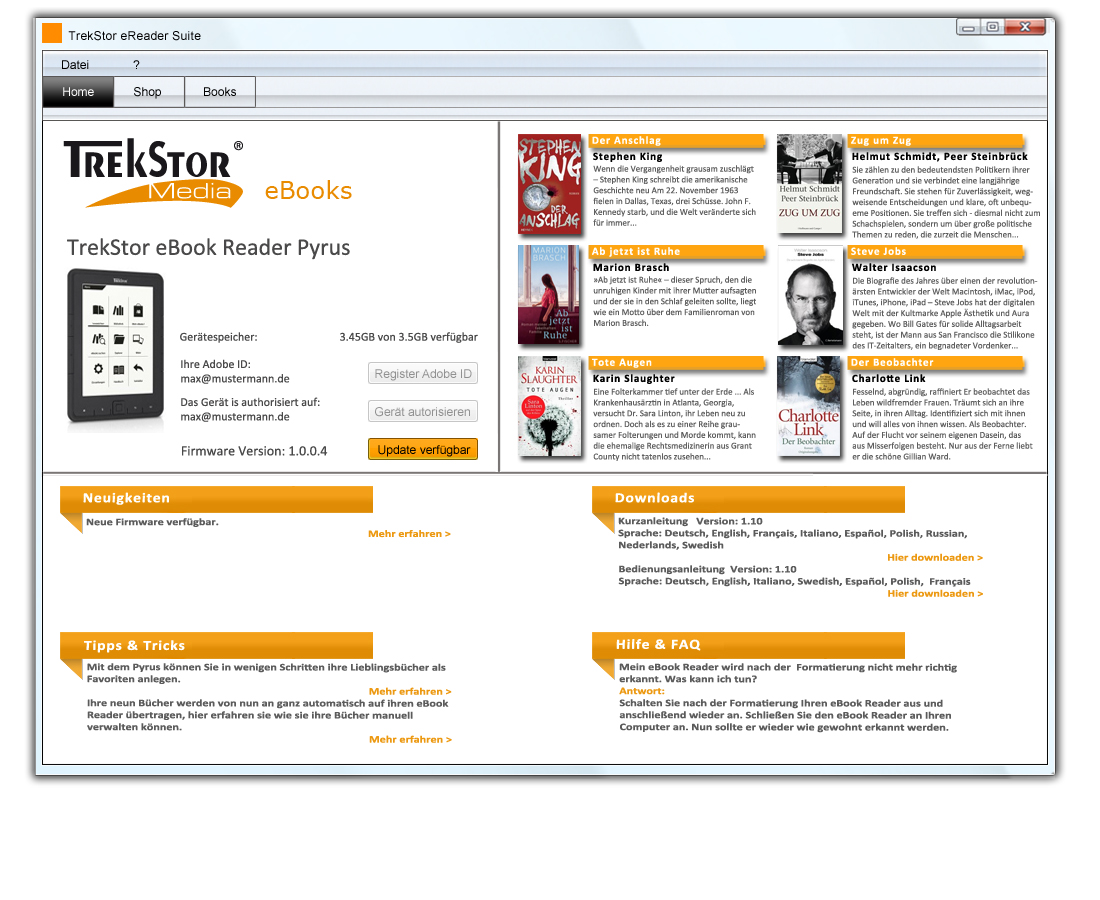 Trekstor: E-Book-Reader Pyrus als Alternative zu Amazons Kindle - Golem.de