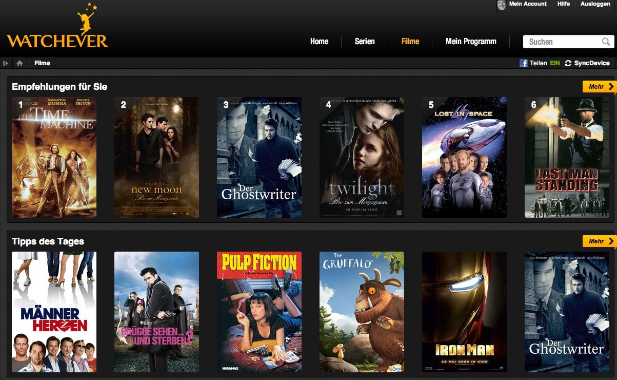 Videoflatrate: Watchever bietet Serien und Filme auch offline an - Golem.de