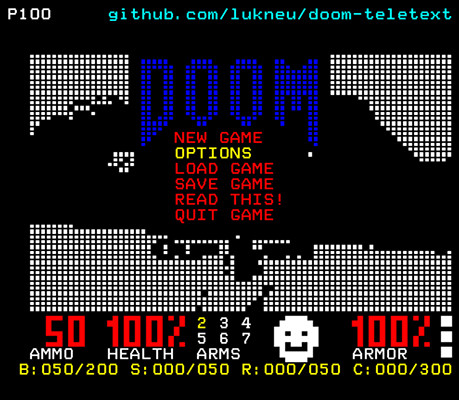 Doom rendert im Teletext eines alten Röhrenfernsehers